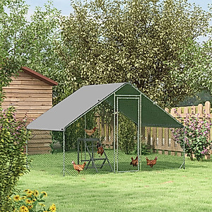 PawHut Large Chicken Coop Metal Chicken Run with Waterproof and Anti-UV Cover, Spire Shaped Walk in Fence Cage Hen House for Outdoor and Yard Farm Use, 1" Tube Diameter, 9.8' x 6.6' x 6.6'