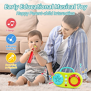 Baby Karaoke Machine Toy for Kids 12-18 Months, Singing Microphone Toy for 1 2 3 4+ Year Old Boys Girls, Toddler Music Player Learning Toy with 5 Songs and 6 Rhythm, Christmas Birthday Gifts