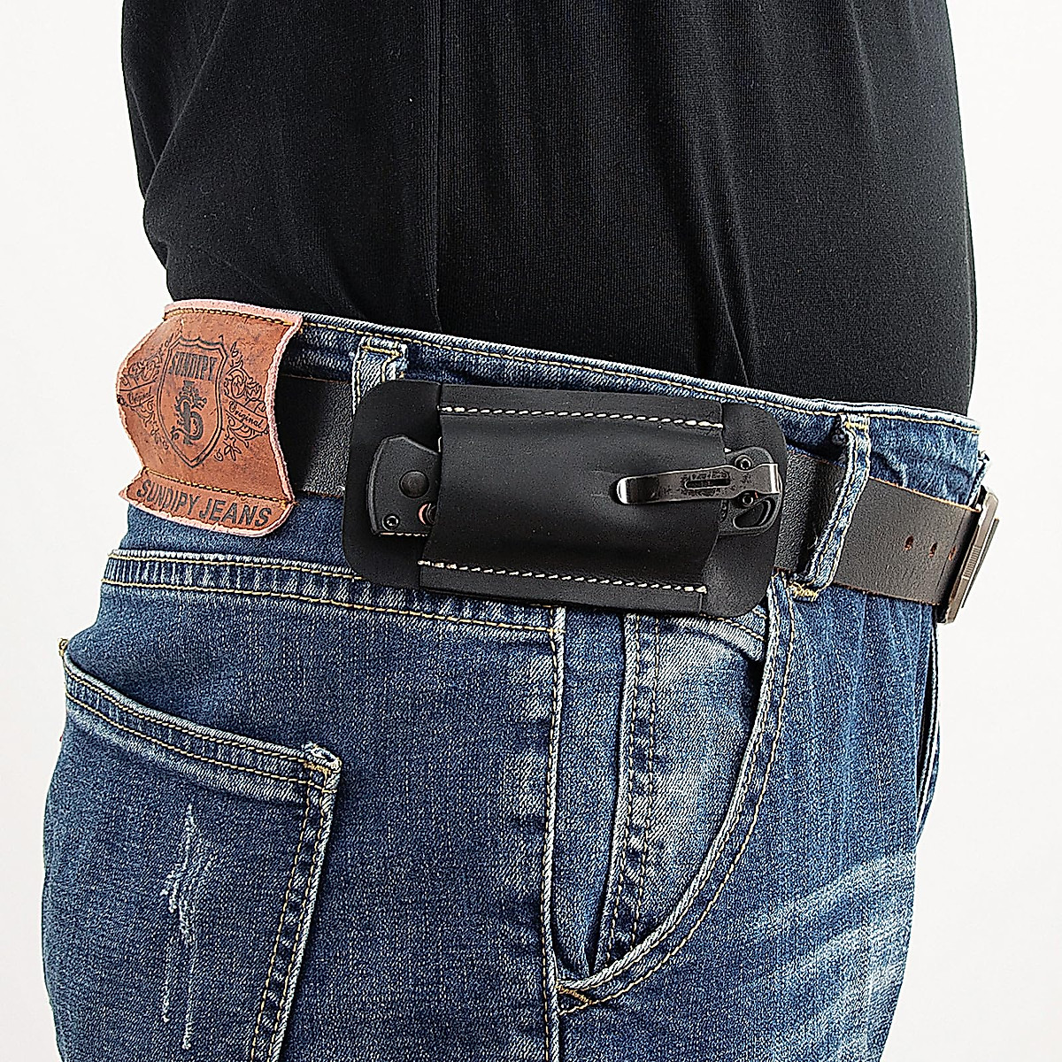 Knife Sheath,Leather Knife Sheath for Belt,Horizontal Carry Pocket Knife Holder,EDC Belt Organizer,Handmade Compact Draw Knife Holster,EDC Pocket Organizer,Sheath for Folding Knife (Black)