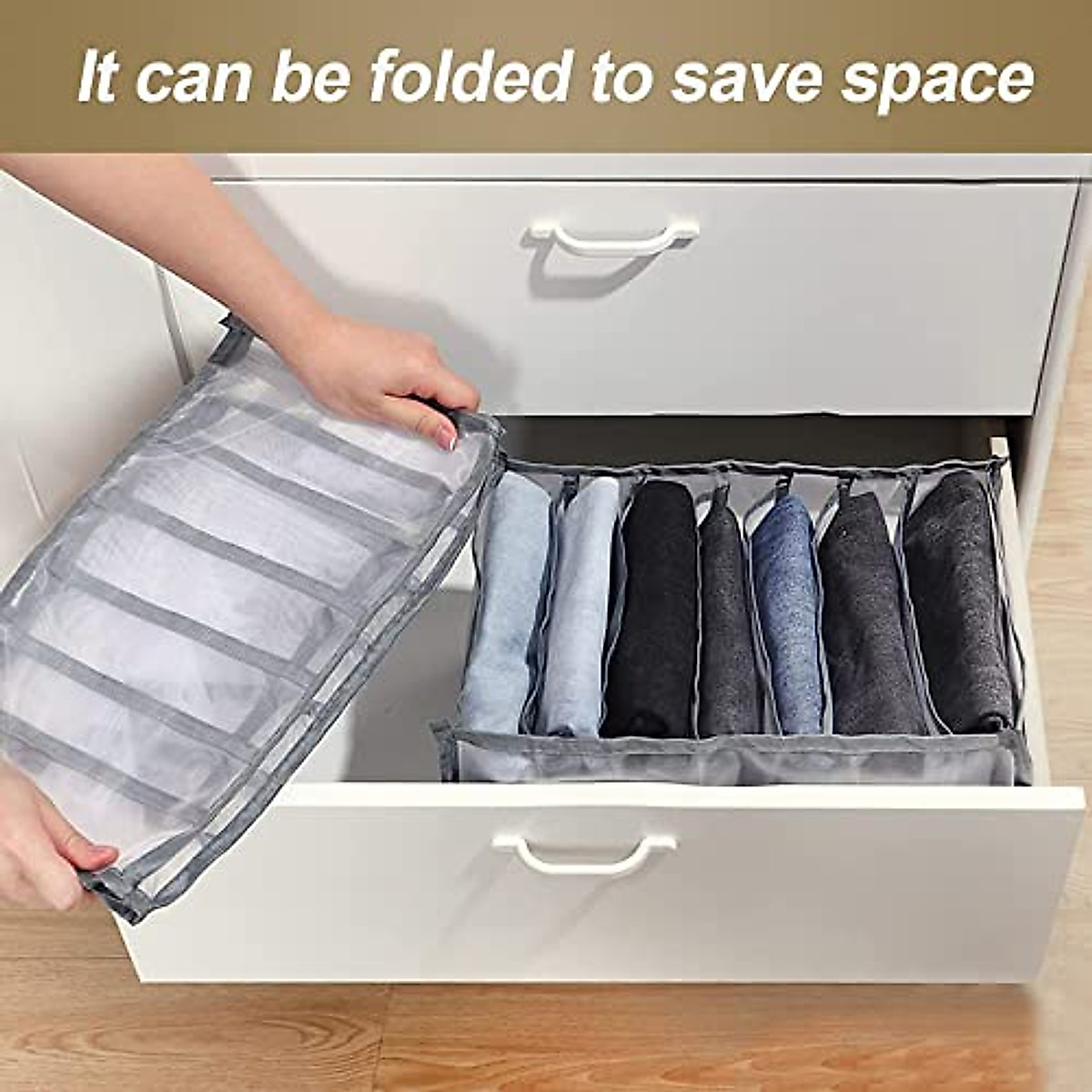Yionna 2 pcs 7 grid Clothes Organizer Clothing Storage for Jeans T Shirt Pants Organization and Storage 7 grid 14"X 9.84" X 7.87"