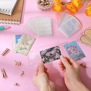 200 Pcs Holographic Card Sleeves Include 100 Pcs Love Heart Shape and 100 Pcs Little Star Laser Flashing Card Sleeves Trading Cards Film Kpop Card Protector Holographic Foil Protective Cover