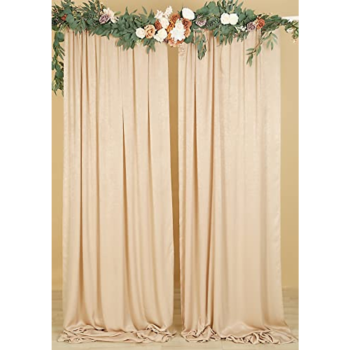 Cytdkve 2 Panels 4.8 Feet x 10 Feet Beige Velvet-Like Wedding Backdrop Curtain Drapes, Silky Soft Window Curtains Panels for Wedding Ceremony Birthday Party Decorations