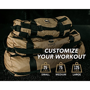 Ultra Fitness Workout Exercise Sandbags - Heavy Duty Sand-Bag, Functional Strength Training, Dynamic Load Exercises, WODs, General Fitness and Military Conditioning (Large 50-125lbs, Black)