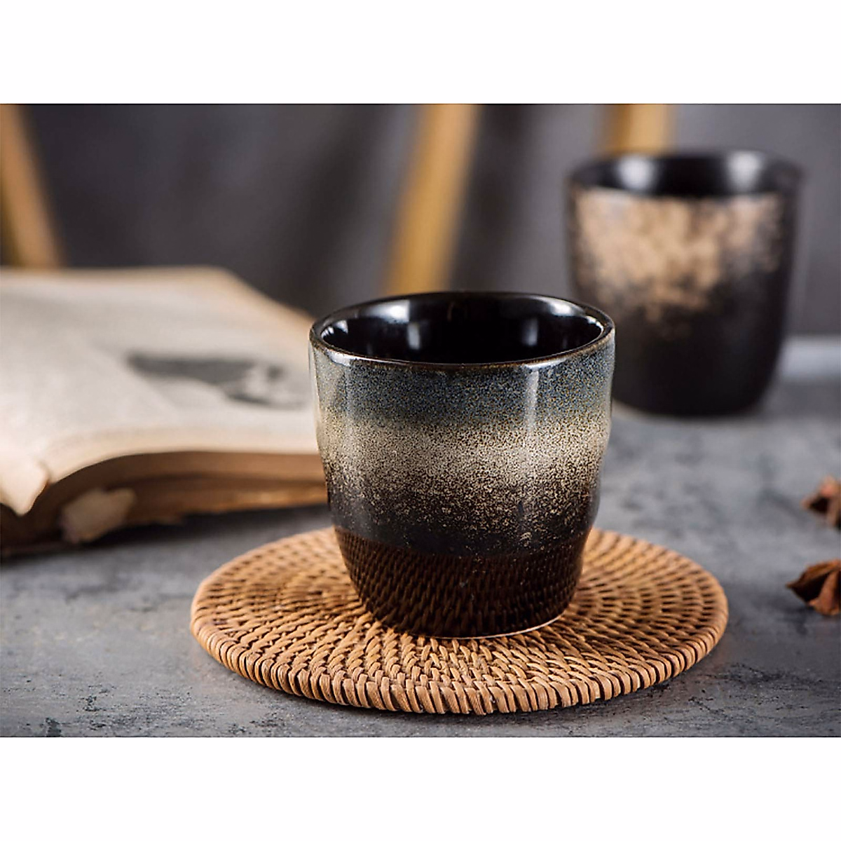 Lxuwbd- Ceramic Teacup, Kung Fu Tea Set, Coffee cup，Yerba Mate Set - Ceramic Mate CupSet of 4 (4-color, Ceramic cups)