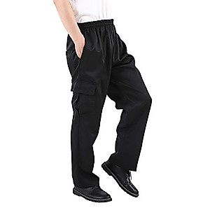 Men's and Women's Black Baggy Chef's Pants Floral Restaurant Work Pants and Kitchen Uniform Cargo Style Chef Pants M
