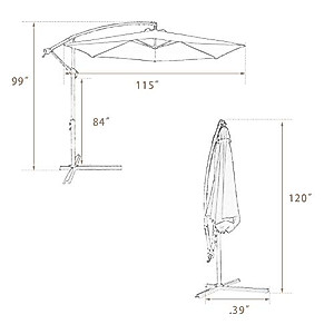 Devoko 10 Ft Patio Offset Cantilever Umbrella Outdoor Market Hanging Umbrellas with Crank & Cross Base Suitable for Garden, Lawn, backyard, Deck and Poolside (Beige)