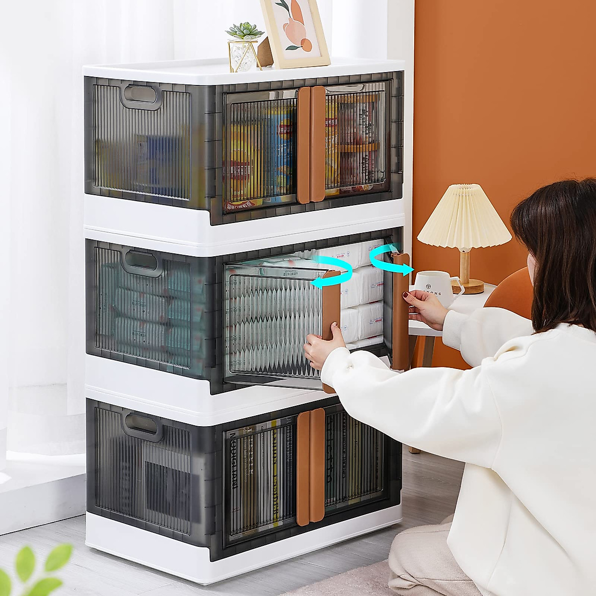 UrbanX Collapsible Storage Cabinet- Versatile and Easy to Assemble Storage Solution for Home and Office- Storage Bins With Lids/Plastic Storage/Stackable- 19 Gal Folding Storage Box- White- 2 pieces