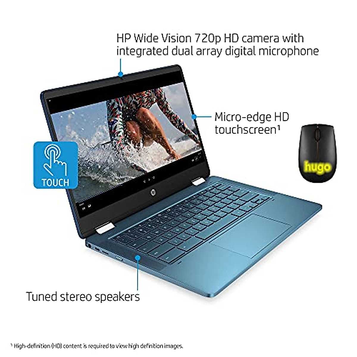 HP 2-in-1 Convertible Chromebook, 14inch HD Touchscreen, Intel N4020 Up to 2.8GHz, 4GB Ram, 64GB SSD, Intel UHD Graphics, Webcam,WiFi, Bluetooth,Blue, Chrome OS (Renewed)