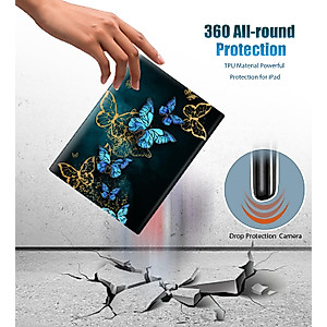 KUAELEN iPad Rotating Case for 2021 iPad 10.2 inch, Smart iPad 9th/8th/7th Generation Case with Pencil Holder, 360 Degree Roating Cover for iPad Air 3rd Generation 2019/iPad Pro 10.5(Blue Butterfly)