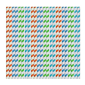 50PC Long Paper Straws 10" Biodegradable Color Stripes Eco-Friendly Drinks Decor