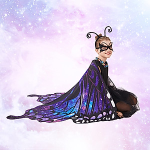 Tibeha Halloween Butterfly Costume for Girls - Double-Sided Printing Wings Kids Cape with Mask, Antenna Headband, Hair Clips