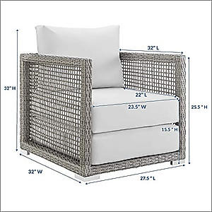 Modway Aura Wicker Rattan Outdoor Patio Arm Chair with Cushions in Gray White