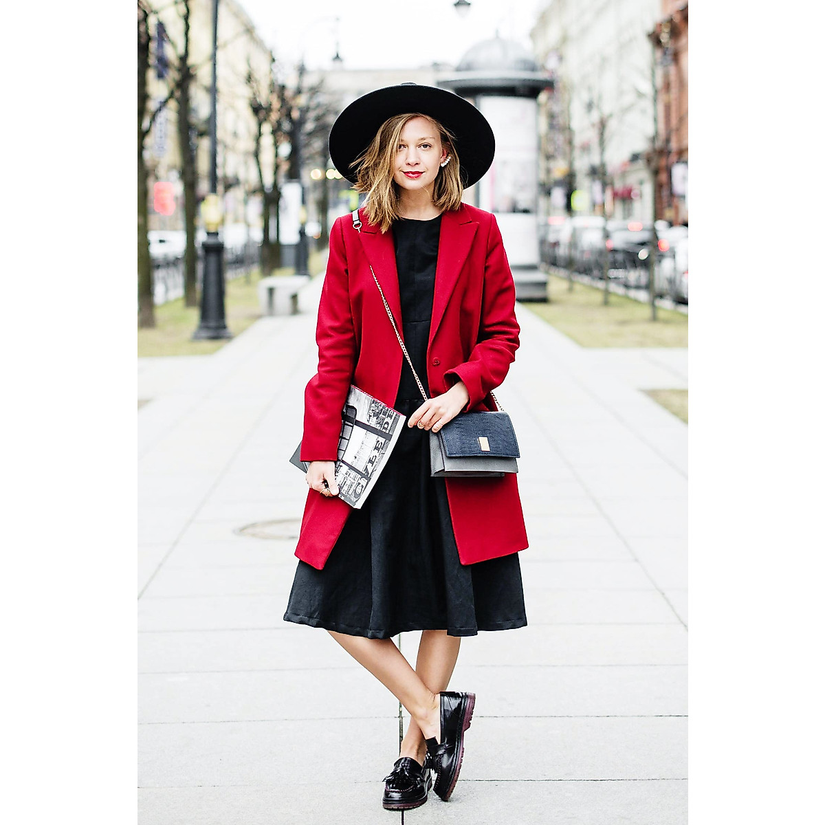 Eohak Womens Belt-Buckle-Panama-Hat Wool Womens Wide Brim Fedora Hat (S-M) Black