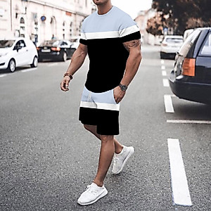 DAZLOR Mens Two Piece Summer Outfits Fashion Casual Crew Neck Muscle Short Sleeve Tee Shirts and Sport Shorts Set Tracksuits