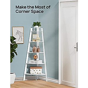 Evajoy Corner Shelf, 5 Tier Corner Shelf Tall Rustic Multipurpose Bookshelf with 1.96'' Wide Frame, Industrial Ladder Shelf and Plant Stand with Support Foot Pads for Living Room, Home Office