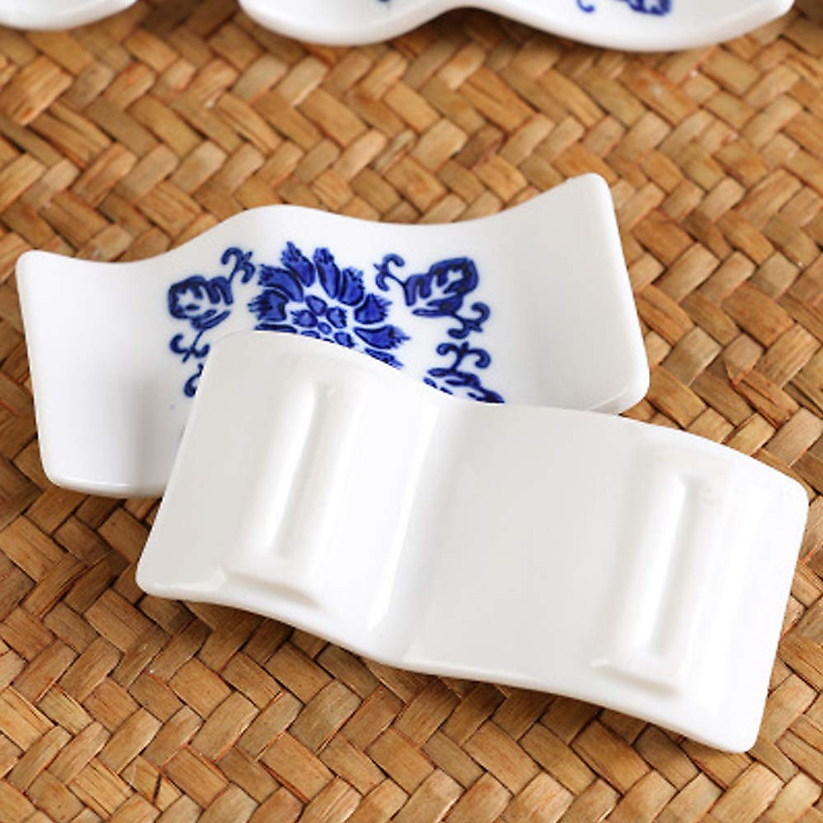 Woonsoon Ceramic Chopsticks Rest Rack Set of 8,Chinese Style Dinner Spoon Stand Knife Fork Holder Chopsticks Stand