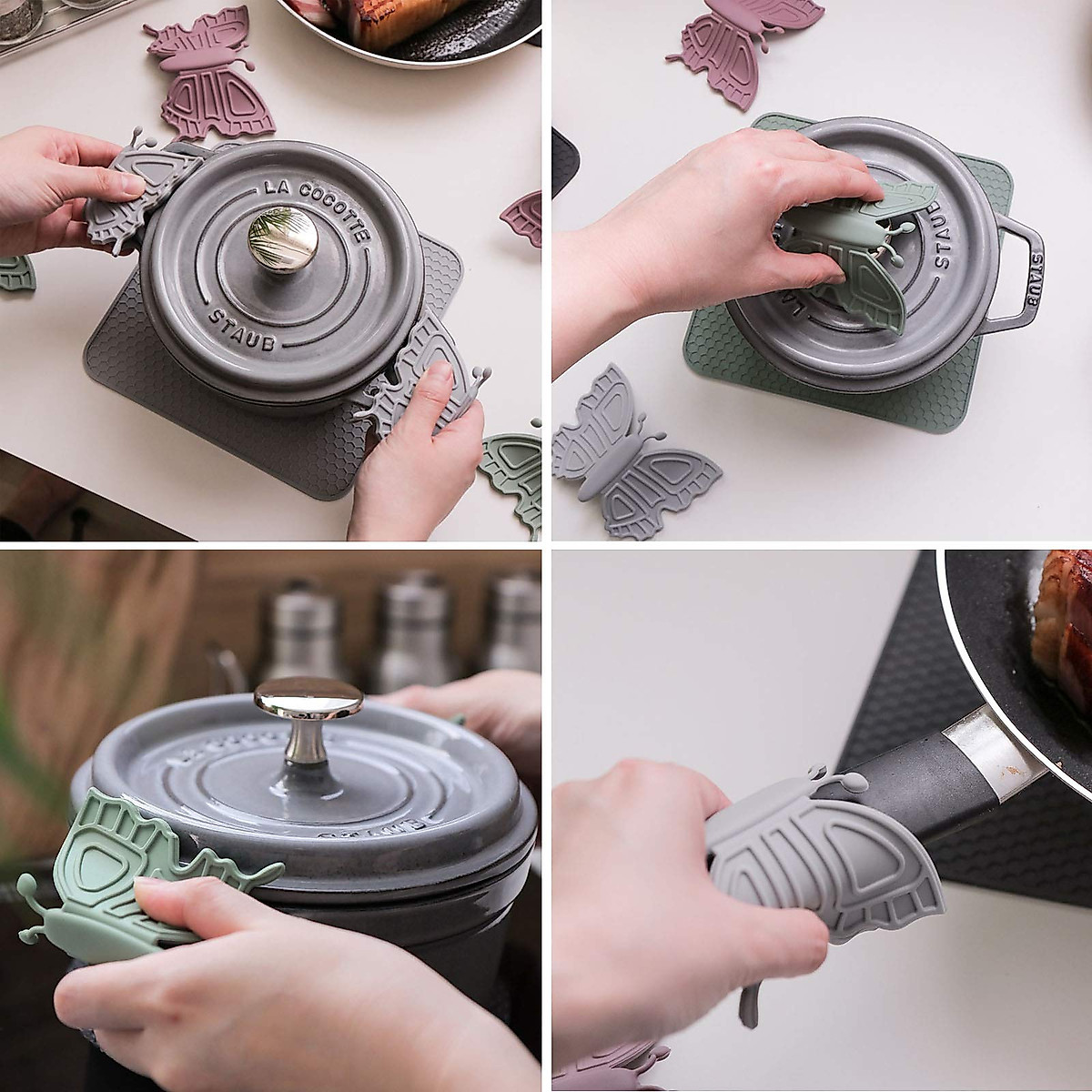 SNT Butterfly Silicone Potholder Heat Resistant Lid Lifters Magnetic Pinch Mitts Set of 8