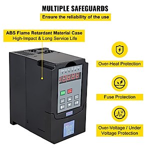 VEVOR VFD 7.5KW,Variable Frequency Drive 35A,CNC VFD Motor Drive Inverter Converter 220V,for Spindle Motor Speed Control (1or 3 Phase Input, 3 Phase Output)