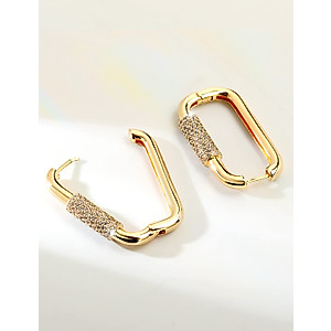 Richapex Chunky Hoop Earrings for Women 18K Gold Plated Fashion Gold Hoop Earrings Hypoallergenic Rectangle Thick Earrings with Cubic Zirconia