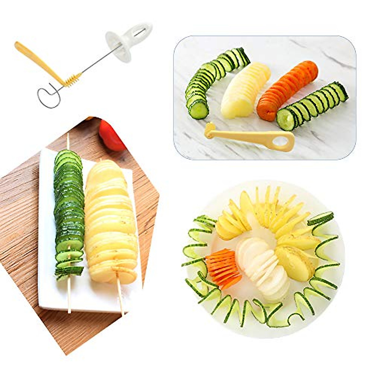 2 Set Tornado Spiral Potato Cutter Manual Slicer, Fry Vegetable Spiralizer Chips Maker with 4 stainless steel Sticks