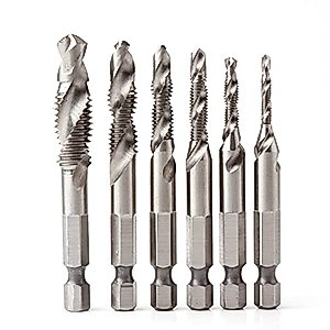 Yakamoz 6PCS Drill Tap Combination Bit Set HSS Deburr Countersink Bit 1/4 Hex Shank Tool Kit | Imperial