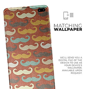 DesignSkinz Vintage Dark Red Mustache Pattern Protective Vinyl Decal Wrap Skin Cover Compatible with The Samsung Galaxy S20 (Screen Trim & Back Glass Skin)