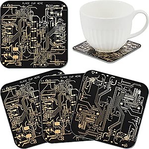 4 Pcs Circuit Board Coasters PCB Coasters Immersion Gold Circuit Board Coasters for Drinks PCB-Design Coasters for Men Funny Drink Coasters for Party Bar Office Gamer Geek Men Nerd Engineer Gifts