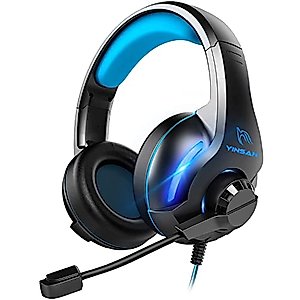 YINSAN Gaming Headset for Nintendo Switch,Wired Headset with Microphone for PS4 Xbox One PC PS5,Bass Surround,LED Light,Volume Control & Noise-Isolation(1.5M USB Extension Cable Included)