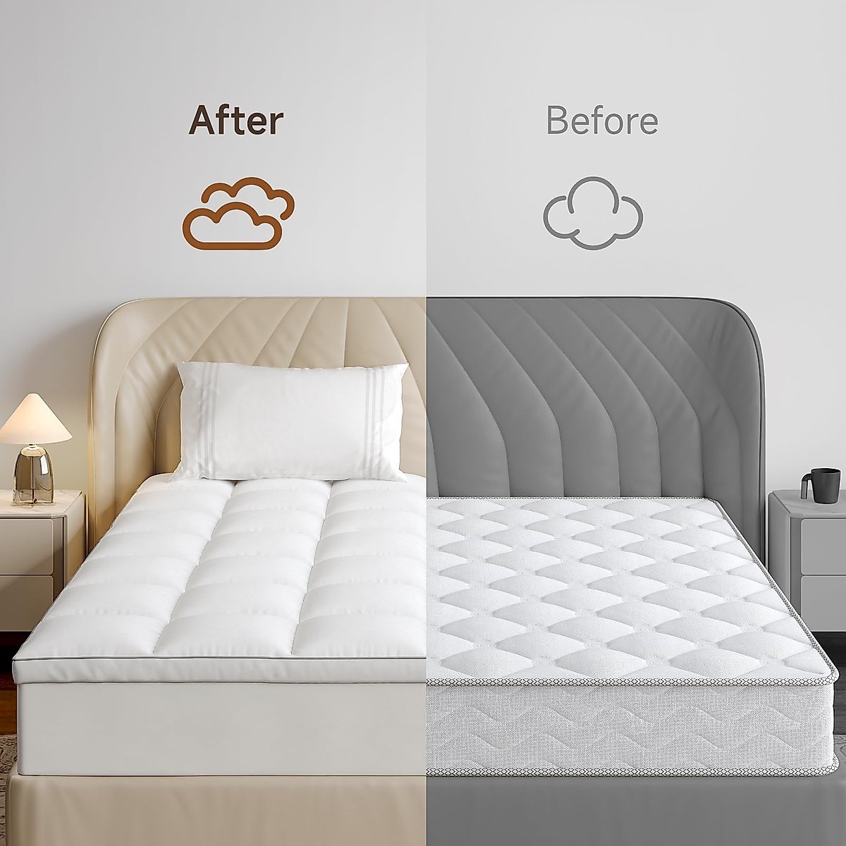 ONBRILL Mattress Topper, Soft Mattress Protector, Elastic Fitted Mattress Pad for Back Pain Relief, Comfy Mattress Topper with Memory Foam 3D 7D Fibers, Washable Bedding - King Size Mattress