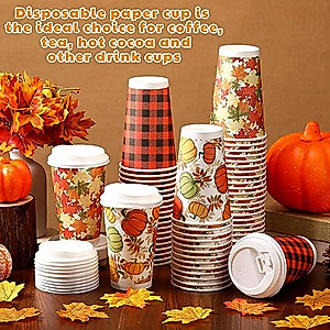 Fulmoon 60 Pack Thanksgiving 16 oz Disposable Coffee Cups Set Fall Paper Cups with Lids Autumn Party Decoration for Hot Cold Drinks, Tea, Hot Chocolate, Hot Cocoa, Holiday Party Supplies