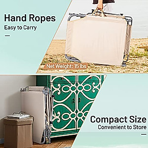 Giantex Outdoor Folding Chaise Lounge, Portable Reclining Chair with 5 Adjustable Positions, 360°Rotatable Canopy Shade, Side Pocket, Patio Lounge Chair for Beach, Lawn Sunbathing Chair (1, Beige)