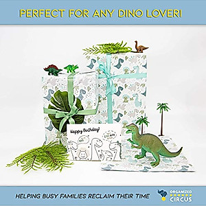 Dinosaur Wrapping Paper with Matching Cards - Premium Happy Birthday Wrapping Paper for Boys and Girls includes 3 Folded Sheets 30 x 20 inches and 3 Coordinating Gift Cards Great for Three Rex Birthday Party Decorations and Baby Wrapping Paper