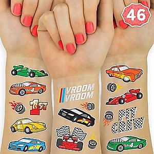 xo, Fetti Race Car Party Supplies Temporary Tattoos - 46 Foil Styles | Racecar Birthday, Pit Crew, Checkered Flags, Vroom, Wheels