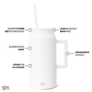 Simple Modern 50 oz Mug Tumbler with Handle and Straw Lid | Reusable Insulated Stainless Steel Large Travel Jug Water Bottle Gifts for Women Men Him Her Trek Collection 50oz Winter White