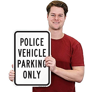 SmartSign - K-4470-AL-12x18 "Police Vehicle Parking Only" Sign | 12" x 18" Aluminum Black on White