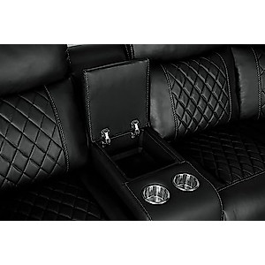 Merax, Black Home Theater Seating Manual Cup Holder, Hide-Away Storage PU Reclining Sofa Couch for Living Room
