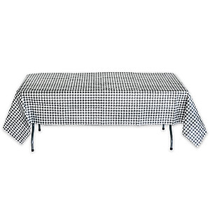 Havercamp Houndstooth Table Cover (54" x 108"). Water and Tear Resistant, Black and White Paper Cover. Alabama Houndstooth