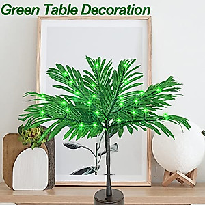 23In Lighted Palm Tree Table Decor, Tropical Artificial Palm Tree Lights Branches Battery USB Powered, LED Mini Light Up Palm Tree Decor Table Centerpiece for Luau Summer Hawaiian Party Tiki Bar Home