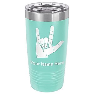 LaserGram 20oz Vacuum Insulated Tumbler Mug, Sign Language I Love You, Personalized Engraving Included (Teal)
