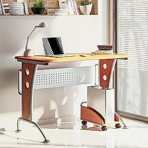 TECHNI MOBILI Modern Computer Desk With Mobile CPU Caddy. Color: Dark Honey