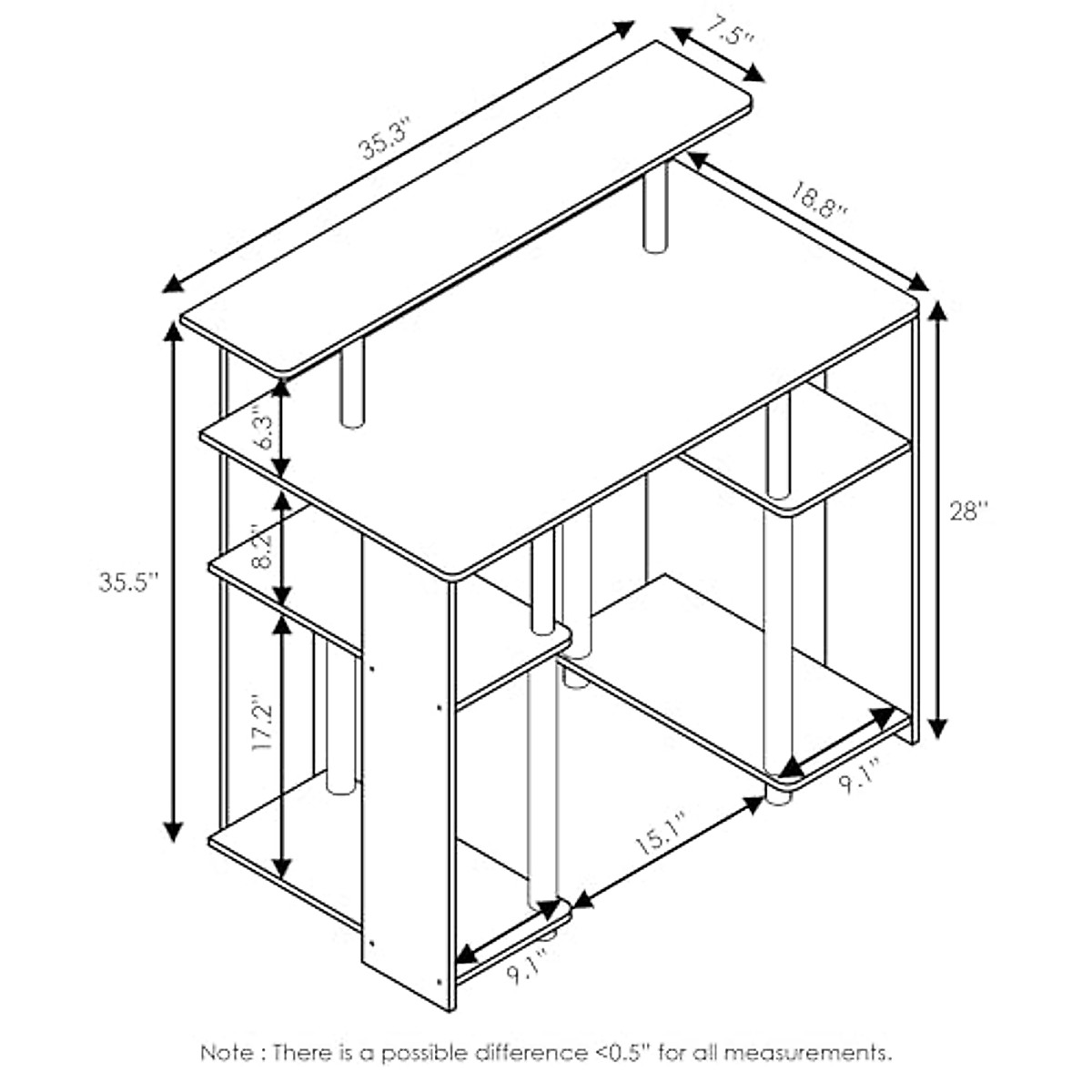 Furinno JAYA Simple Design Computer Writing Desk, French Oak Grey/Black