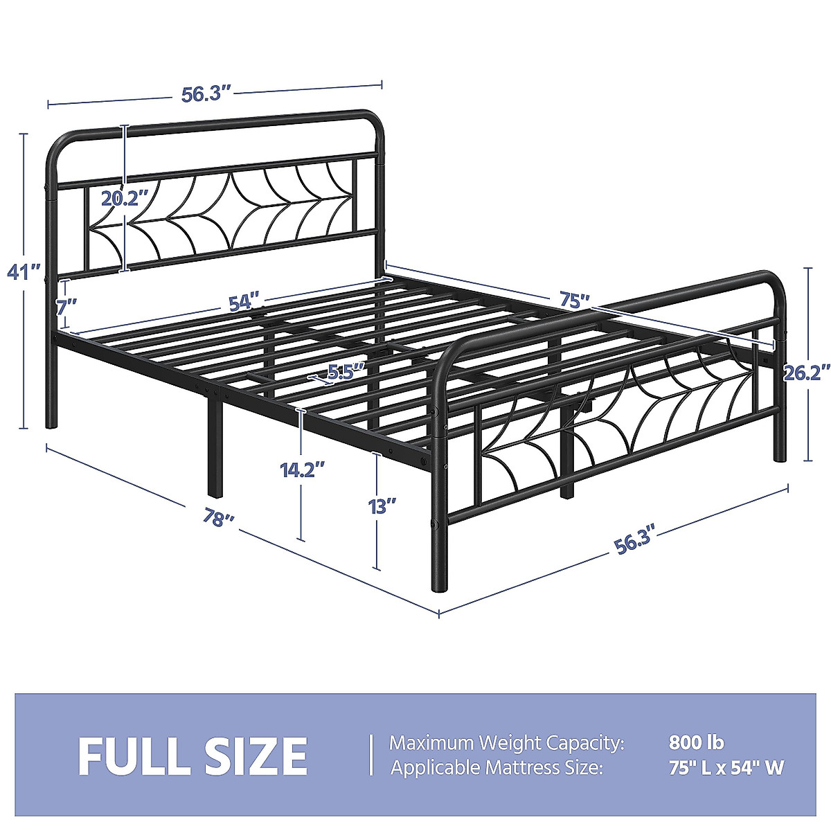 Yaheetech Full Size Bed Frame Metal Platform Bed with Sparkling Star-Inspired Design Headboard, 13 Inch Underbed Storage, No Box Spring Needed, Easy Assembly, Modern, Black