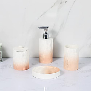RZCNC Bathroom Accessories Set,Hand-Carved Lines Ceramic Bathroom Set. 4 Piece Boho Bathroom Decor.New Apartment Essentials. Modern Toothbrush Holder and Soap Dispenser. Premium Orange