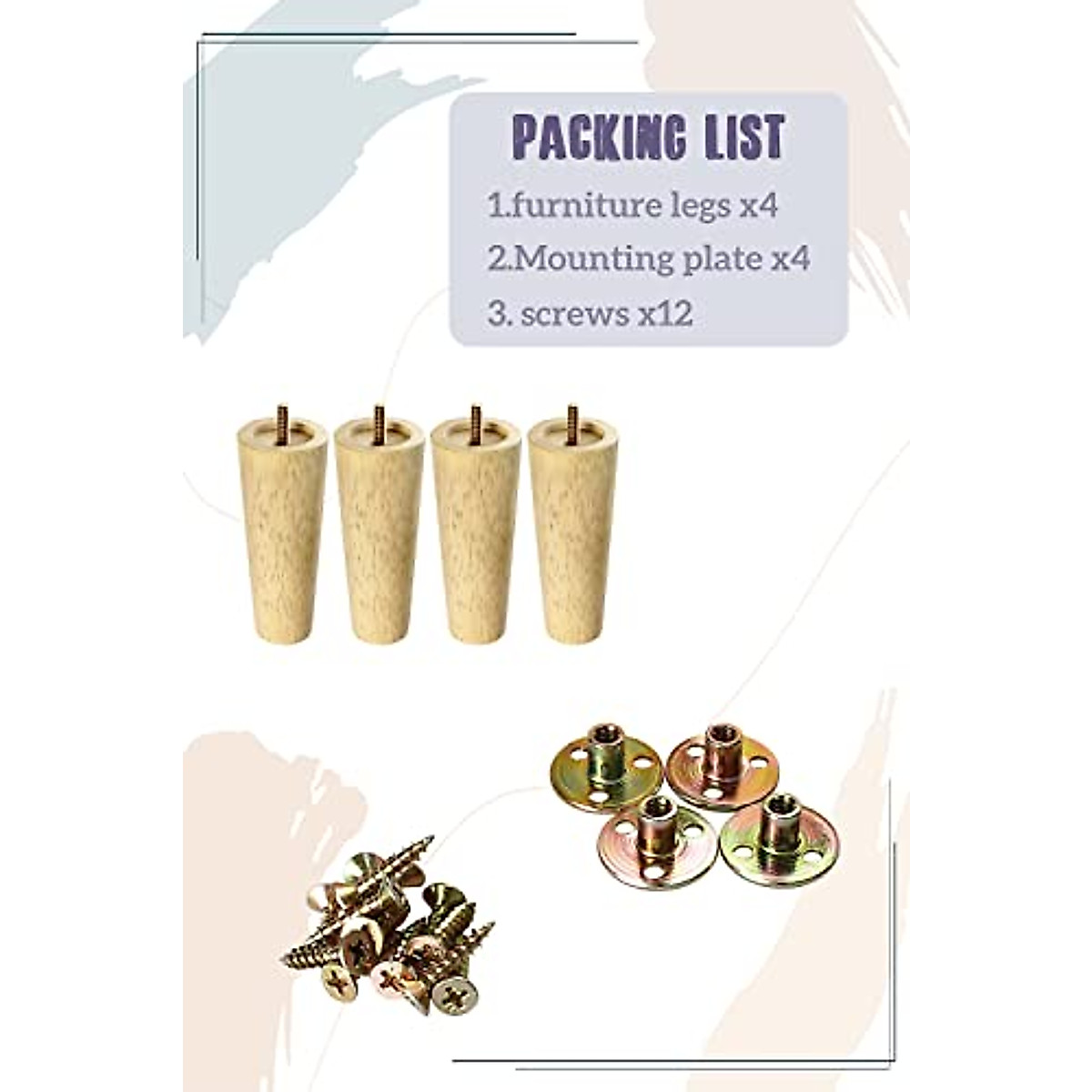 GOSCHE Round Solid Wood Furniture Legs Sofa Legs 6 inch, Natural Wooden Couch Legs, Replacement Legs for Armchair, Cabinet, Chair, Mid Century Modern Dresser Or Home DIY Projects Bun Feet