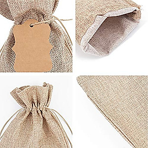 SUBANG 12 Pieces Jute Wine Bags Reusable Wine Bags with Ropes and Tags, 14 x 6 Inches