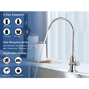 Water Filter Faucet, VMASSTONE Reverse Osmosis Faucet Fits Most RO Units or Water Filtration System in Non-Air Gap, Lead-Free Stainless Steel Drinking Water Faucet for Bar Kitchen Sink, RV (DM001 BN)