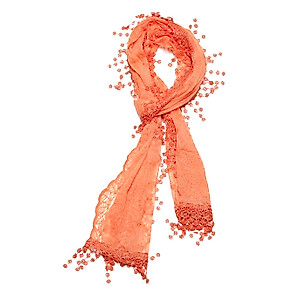 Women's lightweight Feminine lace teardrop fringe Lace Scarf Vintage Scarf Mesh Crochet Tassel Cotton Scarf for Women,One Size,Orange