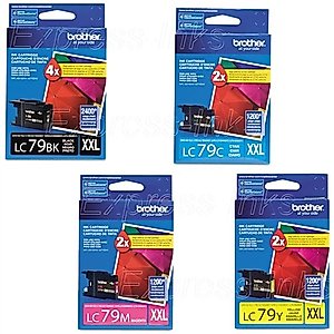 Genuine Brother LC79 (LC-79) Super High Yield Color (Bk/C/M/Y) Ink Cartridge 4-Pack (LC79Bk, LC79C, LC79M, LC79Y) for Brother MFCJ5910DW MFCJ6510DW MFCJ6710DW MFCJ6910DW