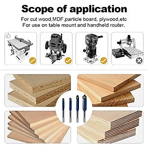 FivePears 4Pcs Flush Trim Router Bits Set 1/4 Inch Shank, Bottom Bearing Flush Cut Trim Router Bit for Woodworking, 1/4", 5/16", 3/8", 1/2" Diameter
