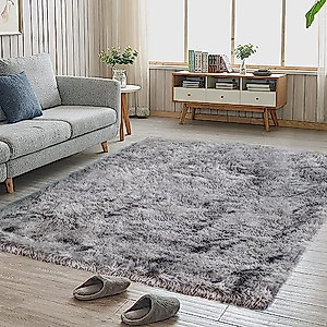 evizen 8x10 Area Rug for Living Room Bedroom, Super Soft Shaggy Rugs Fluffy Washable Durable Living Room Rugs, Plush Rug for Room Decor, Light Grey